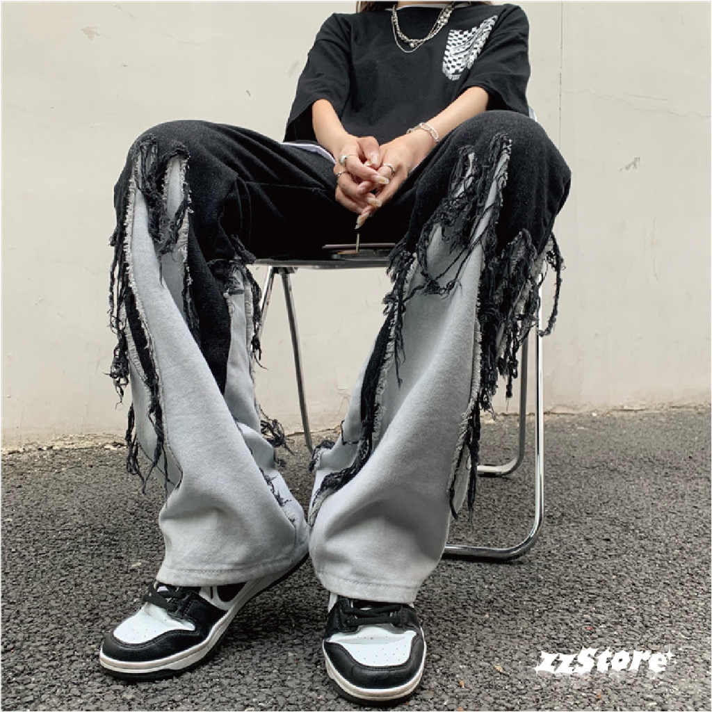 [ zzStore ] 【部份現貨】流蘇 毛邊 末日風格 鬆緊 長褲 | 蝦皮購物