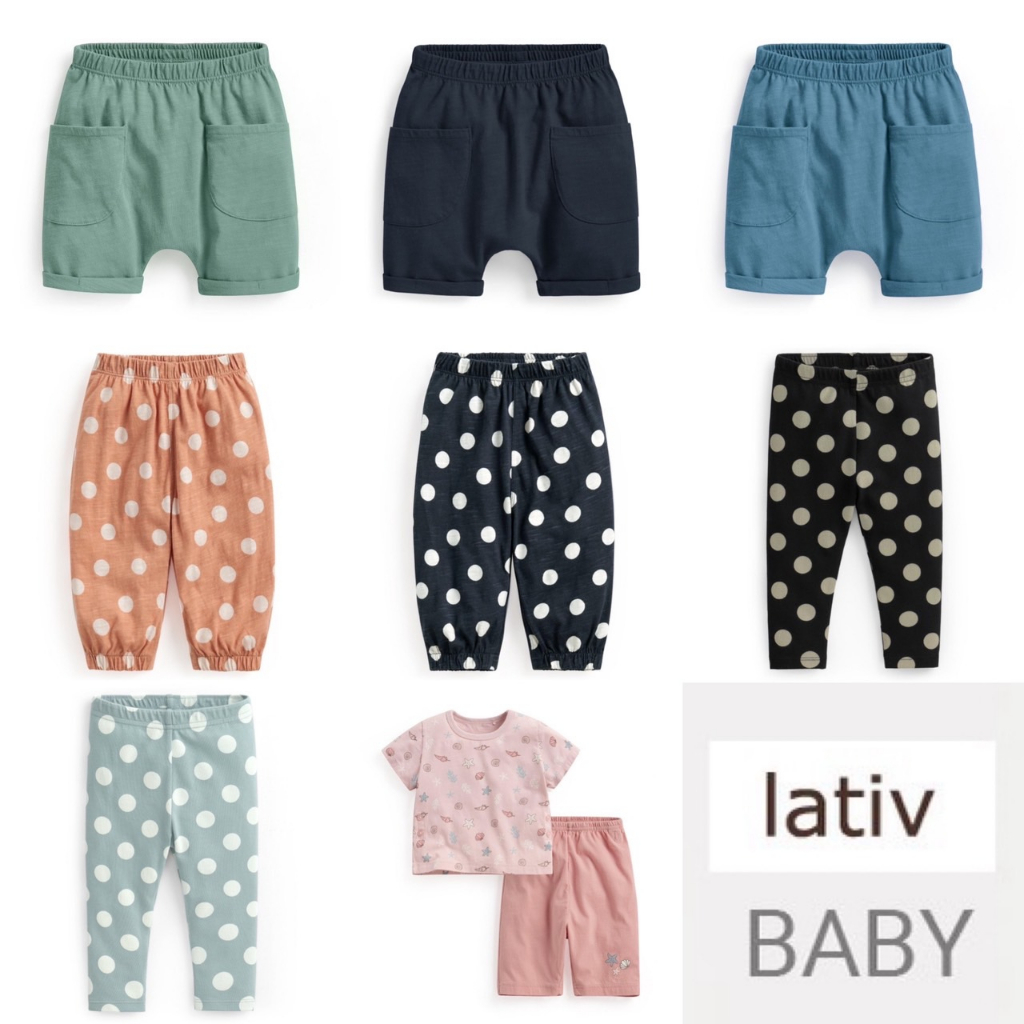 【瞳嗇系-二手9成新/嬰幼兒童裝】(尺寸:70/80)lativ米格-竹節棉口袋短褲/束口褲/彈力點點九分內搭褲 | 蝦皮購物