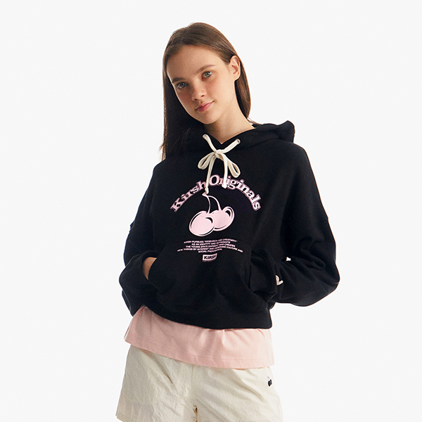 [KIRSH] 櫻桃拱形LOGO短版連帽T（黑色） | 蝦皮購物