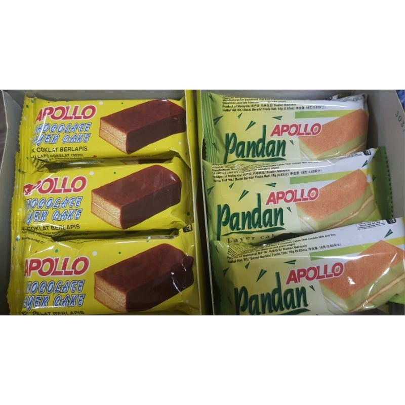印尼 阿波羅蛋糕 APOLLO bolu lapis rasa pandan / coklat 18gr | 蝦皮購物