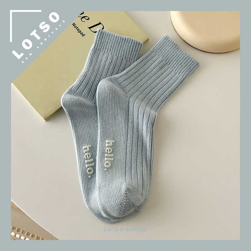LOTSO SOCKS 日系小清新奶油中筒襪 字母燙印 春夏新款 女襪 襪子 穿搭 #LM037 | 蝦皮購物