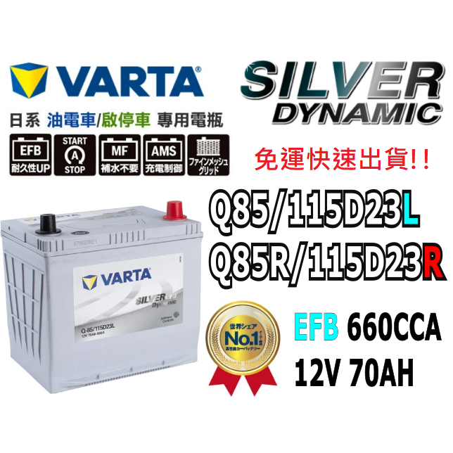 全新VARTA華達 Q85/115D23L Q85R/115D23R EFB 適用Camry油電車 銀合金免運 Q100 | 蝦皮購物