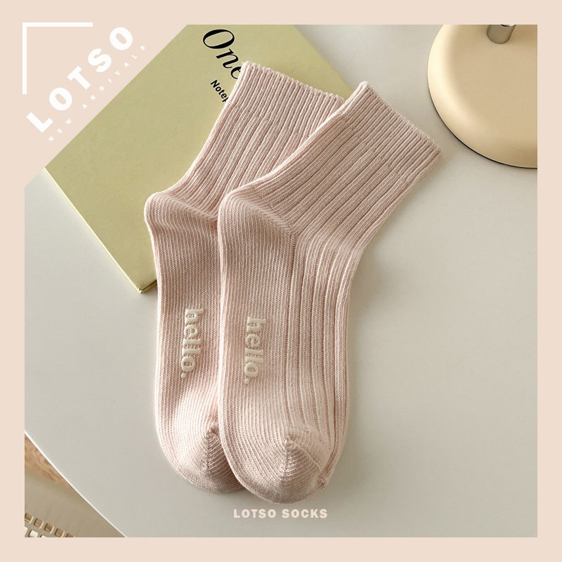 LOTSO SOCKS 日系小清新奶油中筒襪 字母燙印 春夏新款 女襪 襪子 穿搭 #LM037 | 蝦皮購物