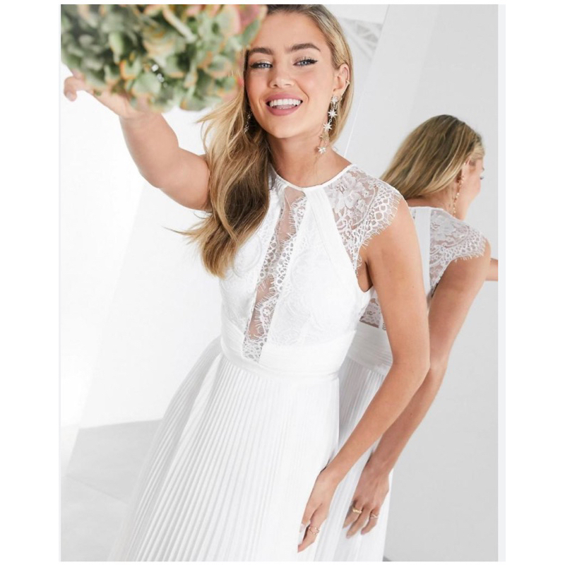 ASOS輕婚紗修身百摺蕾絲白色洋裝全新有實穿圖UK8 EU36 US4歐美進口 二手僅試穿 | 蝦皮購物