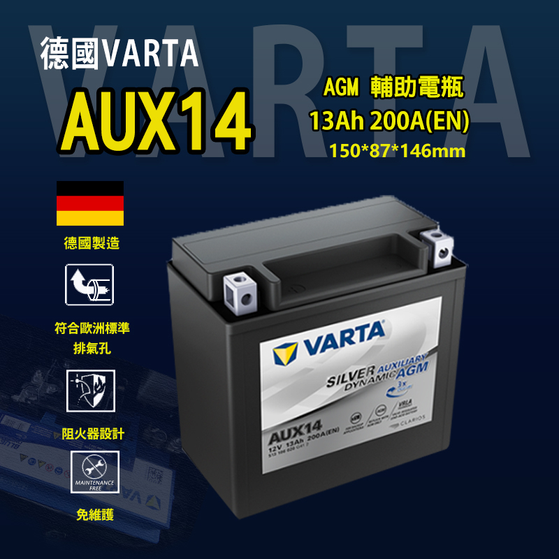 CS車材 VARTA 華達電池 德國製造 輔助電池 AUX14 AGM 帶透氣孔 代客安裝 | 蝦皮購物