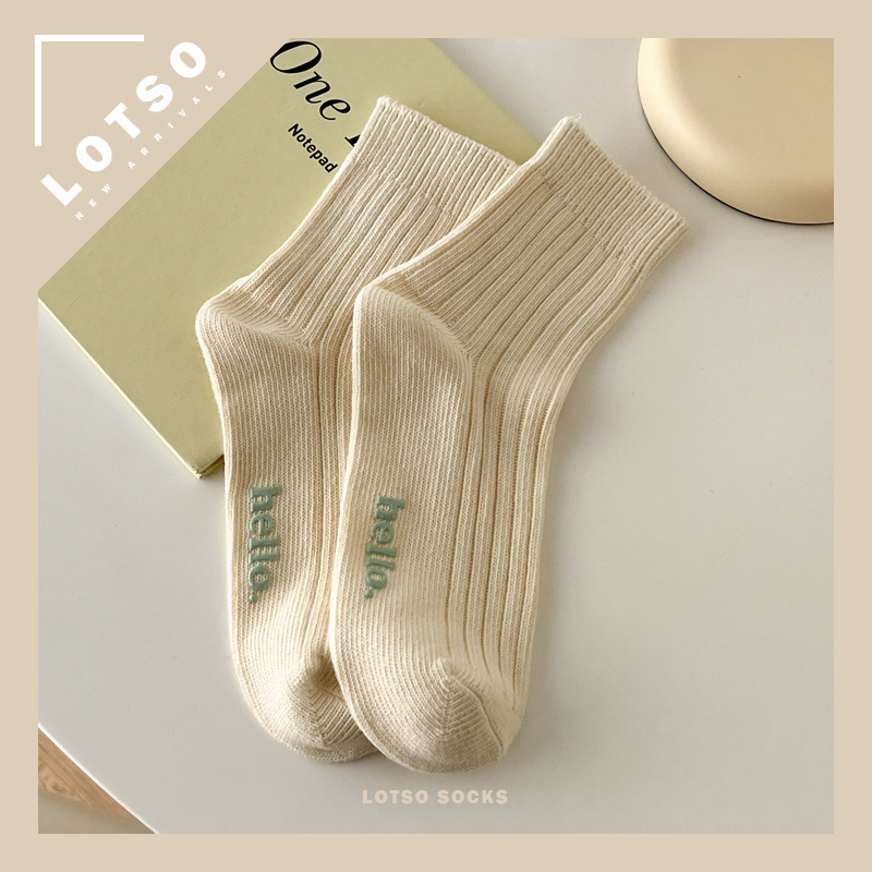 LOTSO SOCKS 日系小清新奶油中筒襪 字母燙印 春夏新款 女襪 襪子 穿搭 #LM037 | 蝦皮購物