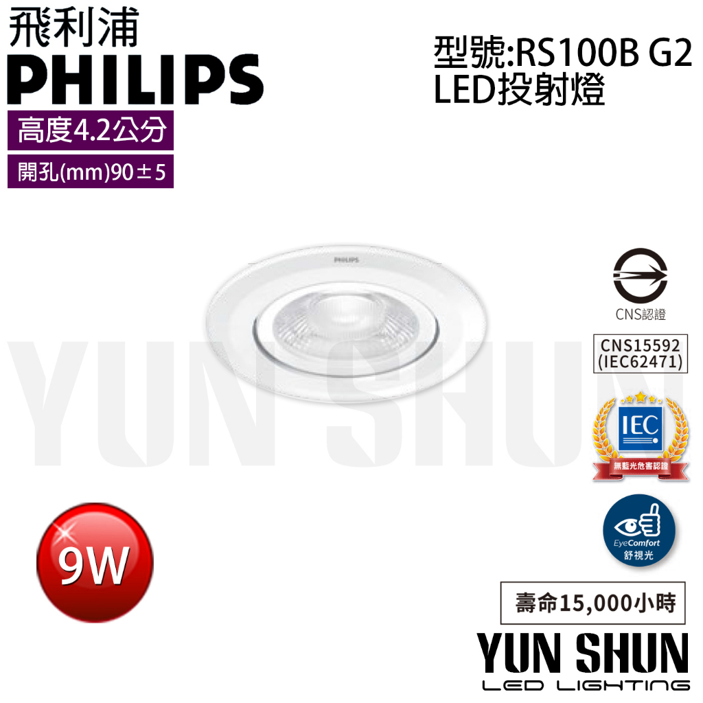 【水電材料便利購】飛利浦 PHILIPS RS100B G2 6W 9W LED投射燈 崁孔7.5/9公分 可調角度 | 蝦皮購物