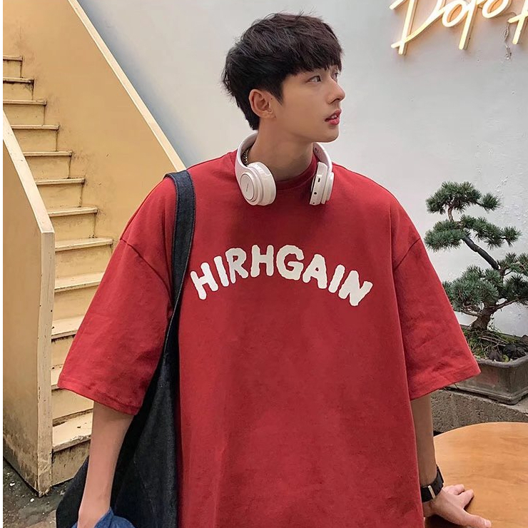 紅色美式短袖t恤男 M-5XL五分袖 夏季潮牌ins寬鬆上衣 oversize高街潮流半袖體恤 男裝 男生寬鬆五分袖 | 蝦皮購物