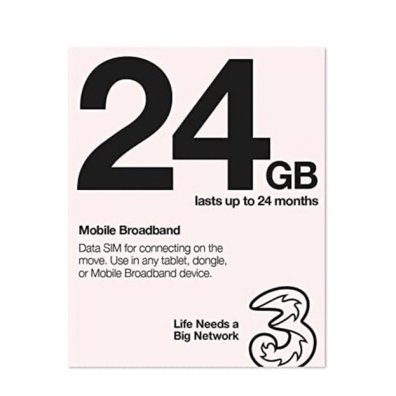 英國三電信網卡2年24G/ 71國跨國使用2年12G(買錯轉售，僅拆包裝貼紙，流量全新！！！） | 蝦皮購物