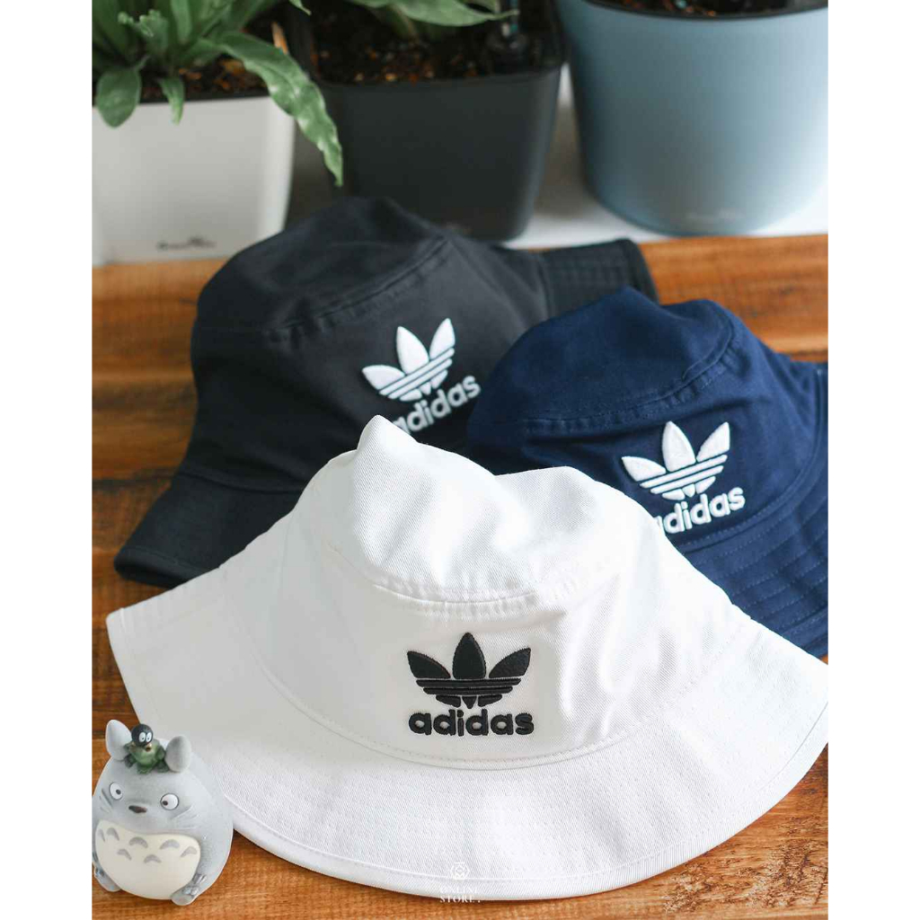 adidas Originals 愛迪達 漁夫帽 帽子 遮陽 防曬 電繡 刺繡 三葉草 黑 白 深藍 | 蝦皮購物