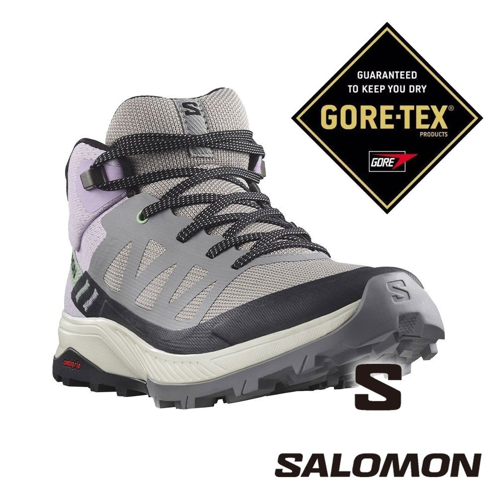 【SALOMON 法國】女OUTRISE GTX中筒登山鞋『海鷗灰/蘭綻粉/黑』471606 | 蝦皮購物