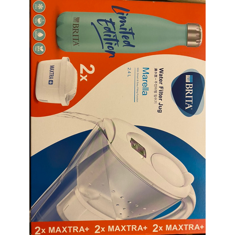 【德國BRITA】馬利拉濾水壺2.4L 搭配MAXTRA Plus(共2芯)＋不銹鋼保溫瓶500ml | 蝦皮購物