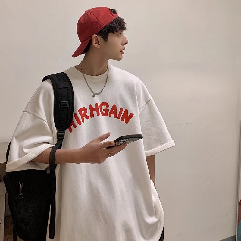 紅色美式短袖t恤男 M-5XL五分袖 夏季潮牌ins寬鬆上衣 oversize高街潮流半袖體恤 男裝 男生寬鬆五分袖 | 蝦皮購物