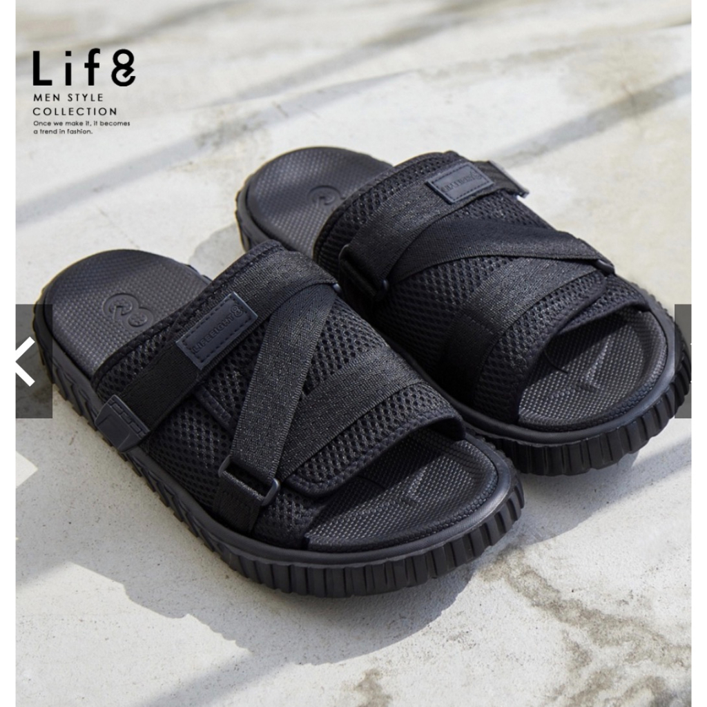 【Life8】Sport 速乾網布 餅乾涼拖鞋(可調節帶)-黑色(40) | 蝦皮購物