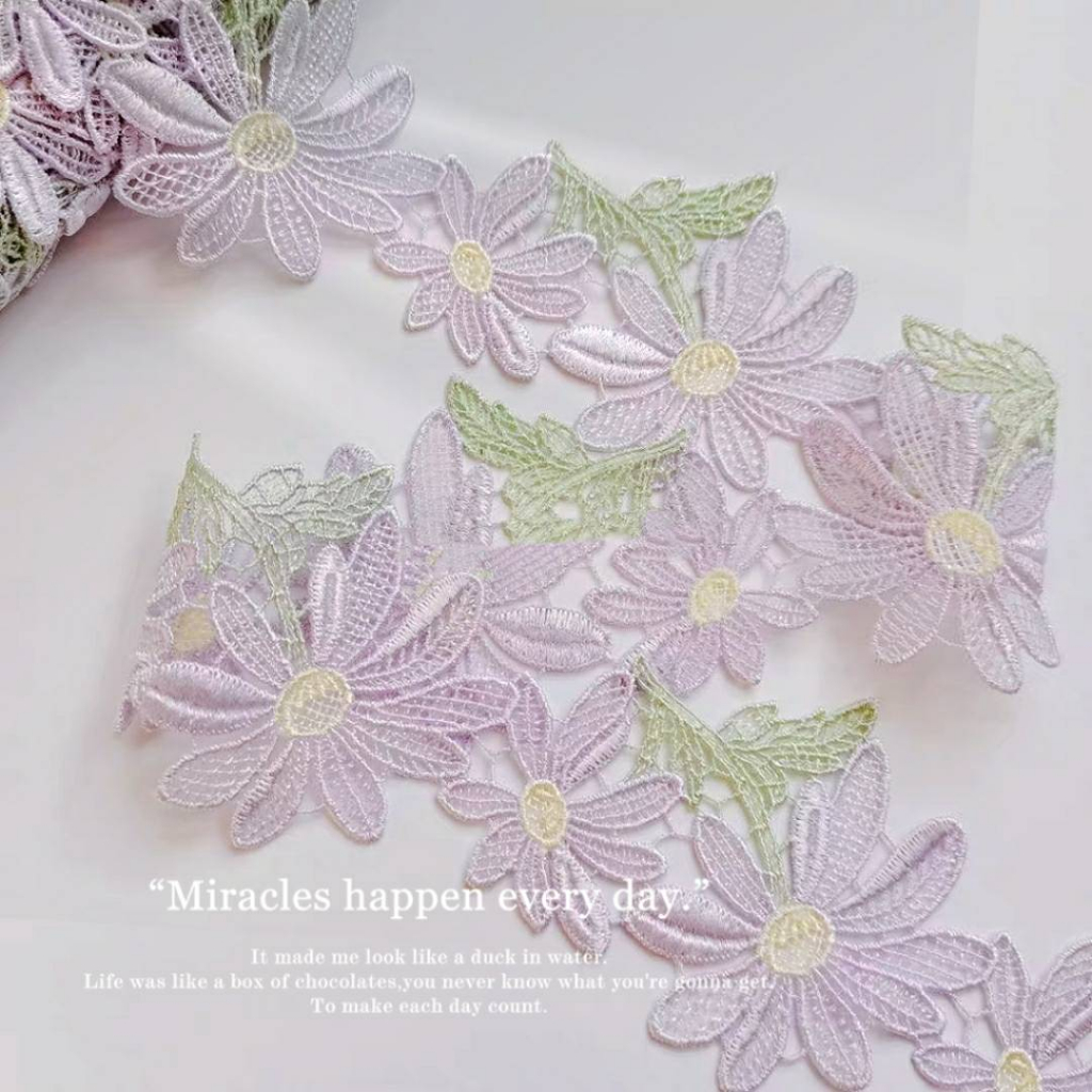 《iAsa愛莎の》手作材料 日單小清新淡紫色雛菊綠葉水溶蕾絲花邊diy服裝家居旗袍裝飾輔料 | 蝦皮購物