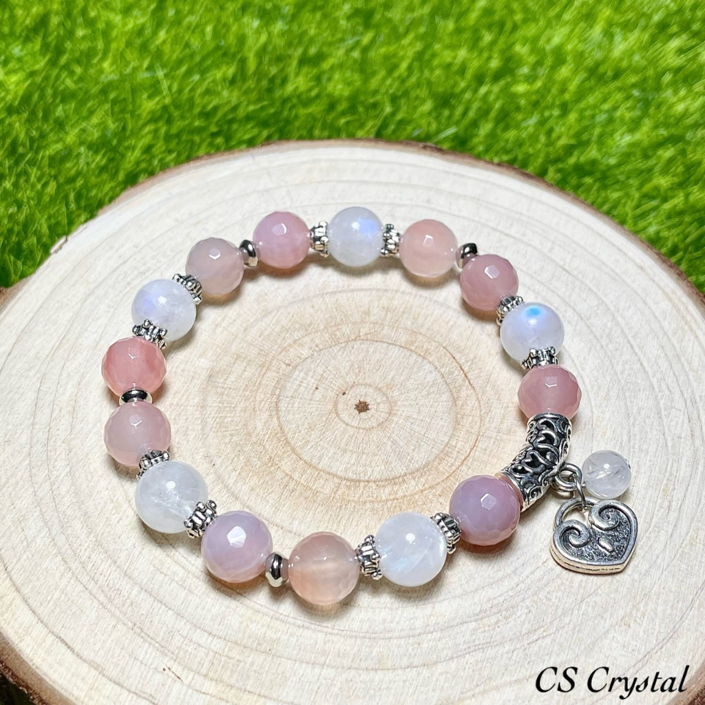 CS Crystal 編號177 情人節系列 - 奶油體月光石+鹽源瑪瑙設計款 | 蝦皮購物