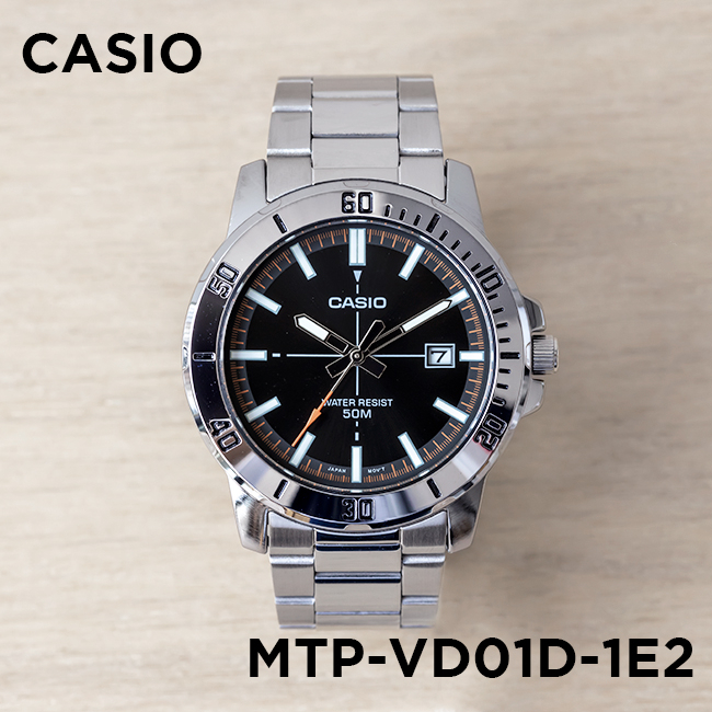 【金台鐘錶】CASIO卡西歐 MTP-VD01D-1E2 (黑面x釘字)日期顯示 不鏽鋼錶帶 防水50米 | 蝦皮購物