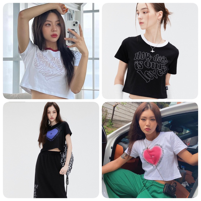 Luv Is True 短袖 上衣 愛心 ️ 刺繡 短版 甜美感（預購） | 蝦皮購物