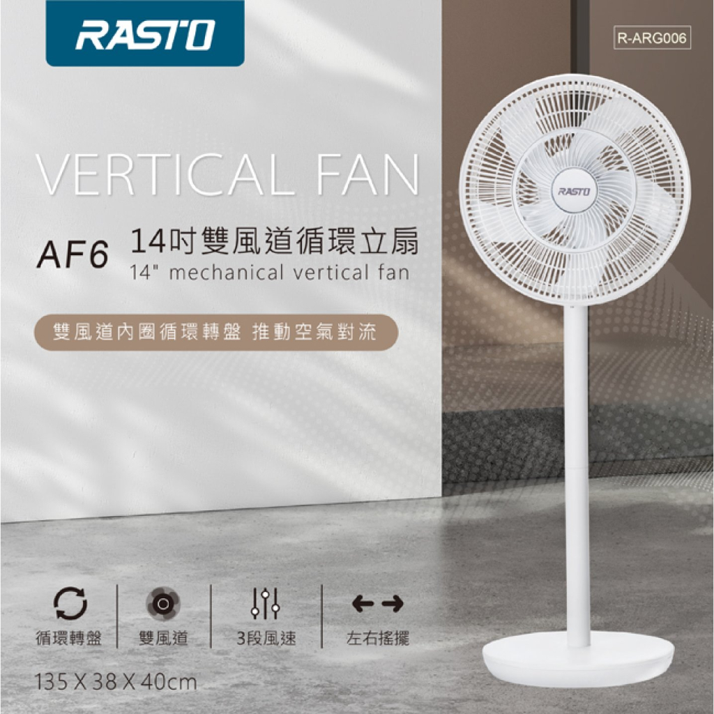 【買一送一】RASTO－AF6 14吋雙風道循環立扇 環保 節能 大風量 3段風速 | 蝦皮購物