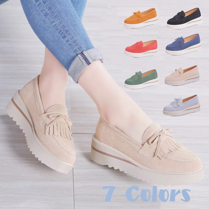 —Lottie—預購🔛流蘇麂皮增高懶人豆豆樂福厚底鞋—7色 | 蝦皮購物