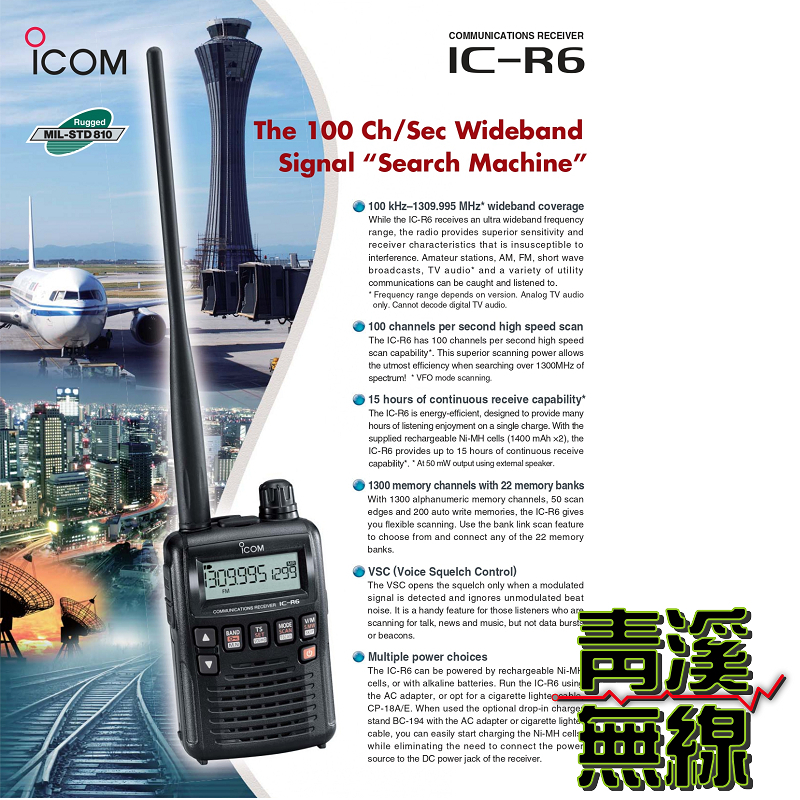 《青溪無線》ICOM IC-R6 無線電全頻接收機 公司貨 日本原裝 手持式 0.1-1310Mhz 鐵鳥族 航空波段 | 蝦皮購物