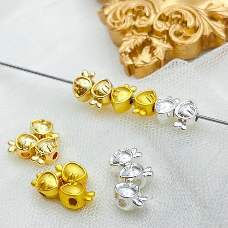 【周三寶】14k Q版蘿蔔 隔珠 沙金 銀色 通孔 包金 保色 diy 飾品 配件 | 蝦皮購物