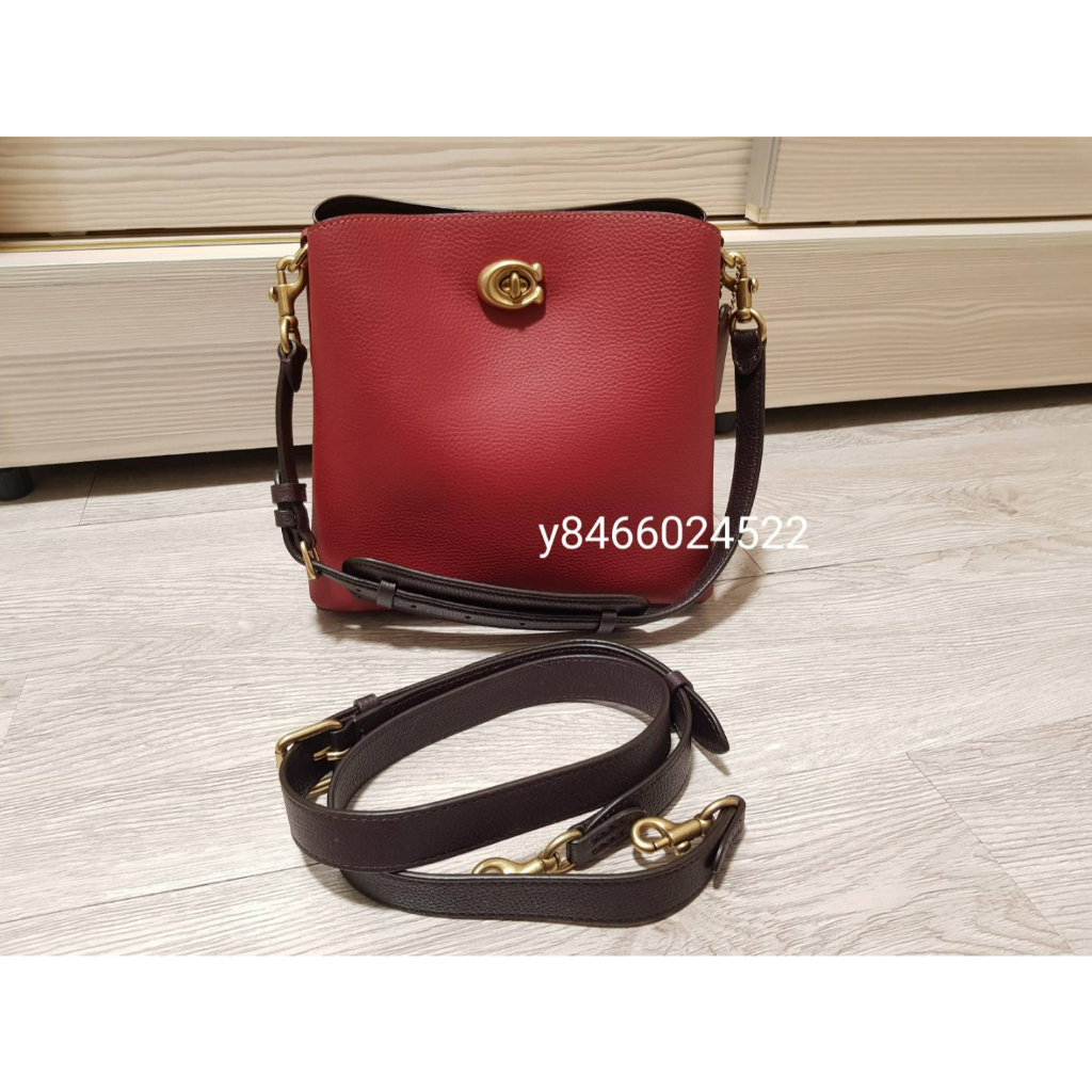 【全新】COACH C3766 WILLOW BUCKET 撞色 紅色 2WAY 專櫃款 | 蝦皮購物