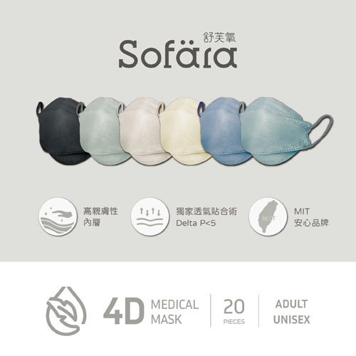 【官方直營】Sofara舒芙氧 成人4D立體醫用口罩 (20入/盒) 台灣製造 莫蘭迪色 立體醫療口罩 | 蝦皮購物