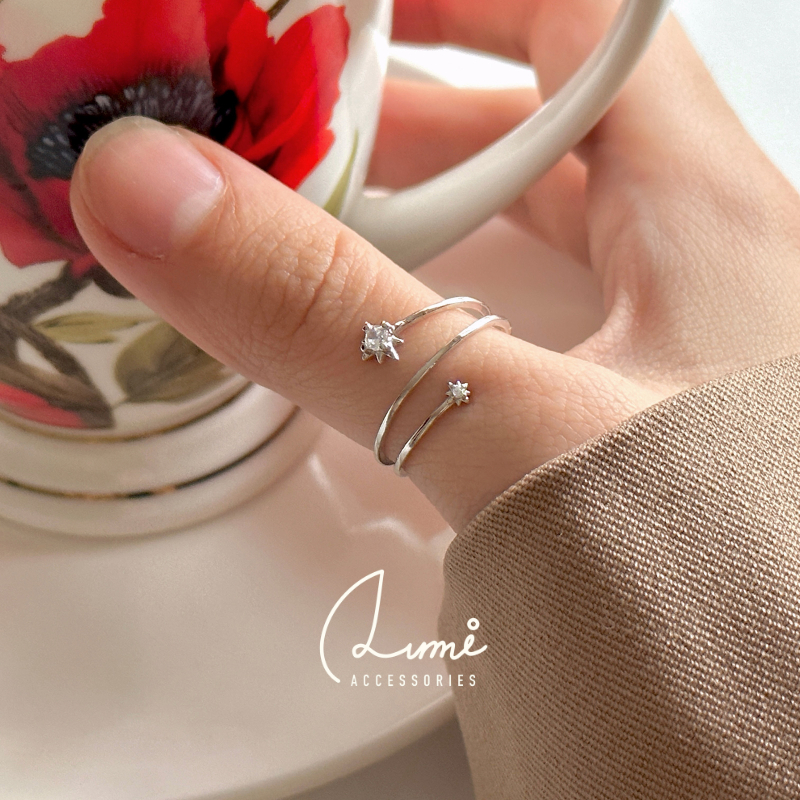 [ALUMI] 飛旋流星 ｜S925純銀 水鑽鋯石 三線疊戴 開口戒 飾品 線戒 純銀戒指 | 蝦皮購物