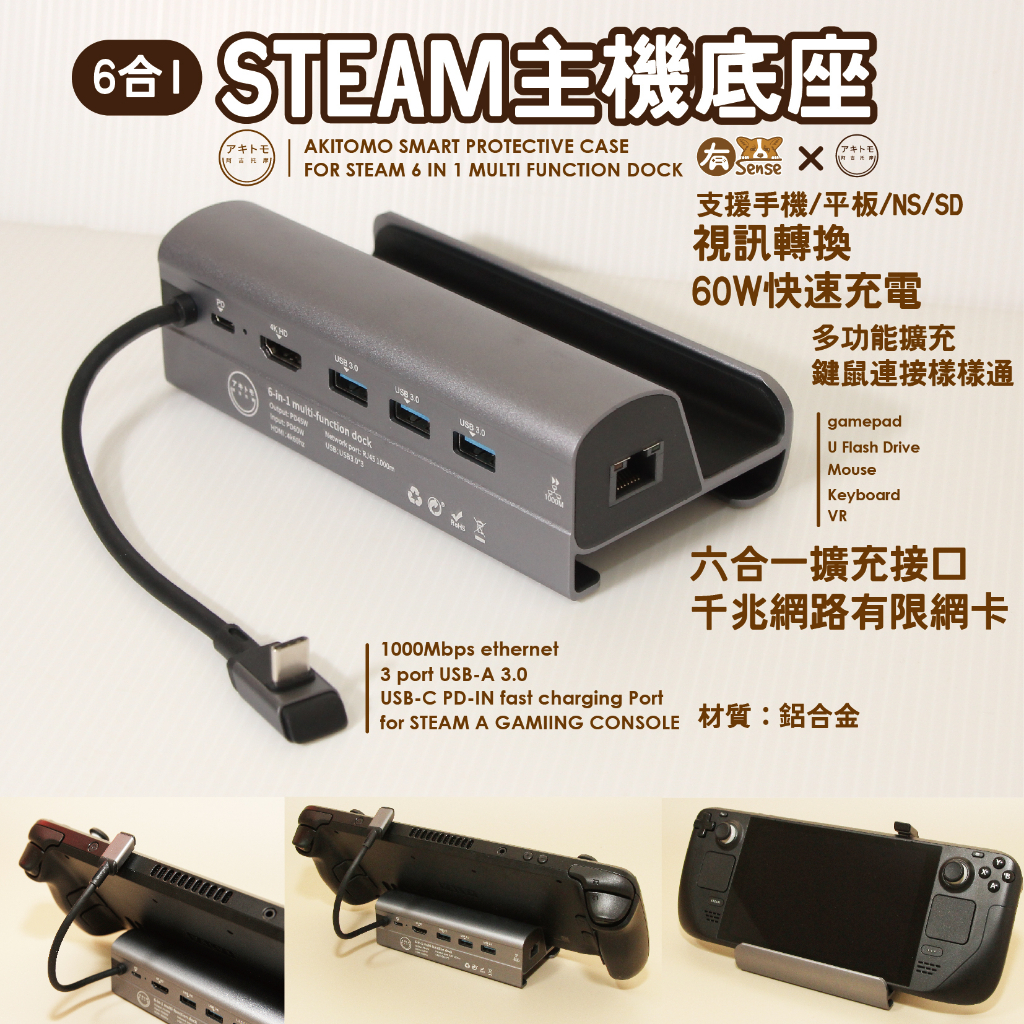 有Sense STEAM DECK 多功能底座 SD 底座 視訊轉換 快充 60W 6合1擴充 鍵鼠 | 蝦皮購物