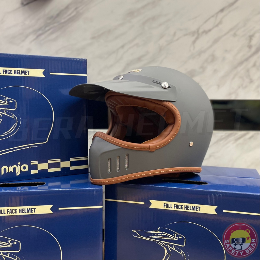 🌟台南熊安全🌟KK NINJA K-866 山車帽 消光鐵石灰 復古帽 K866 內襯可拆 全罩 風鏡 帽舌 | 蝦皮購物