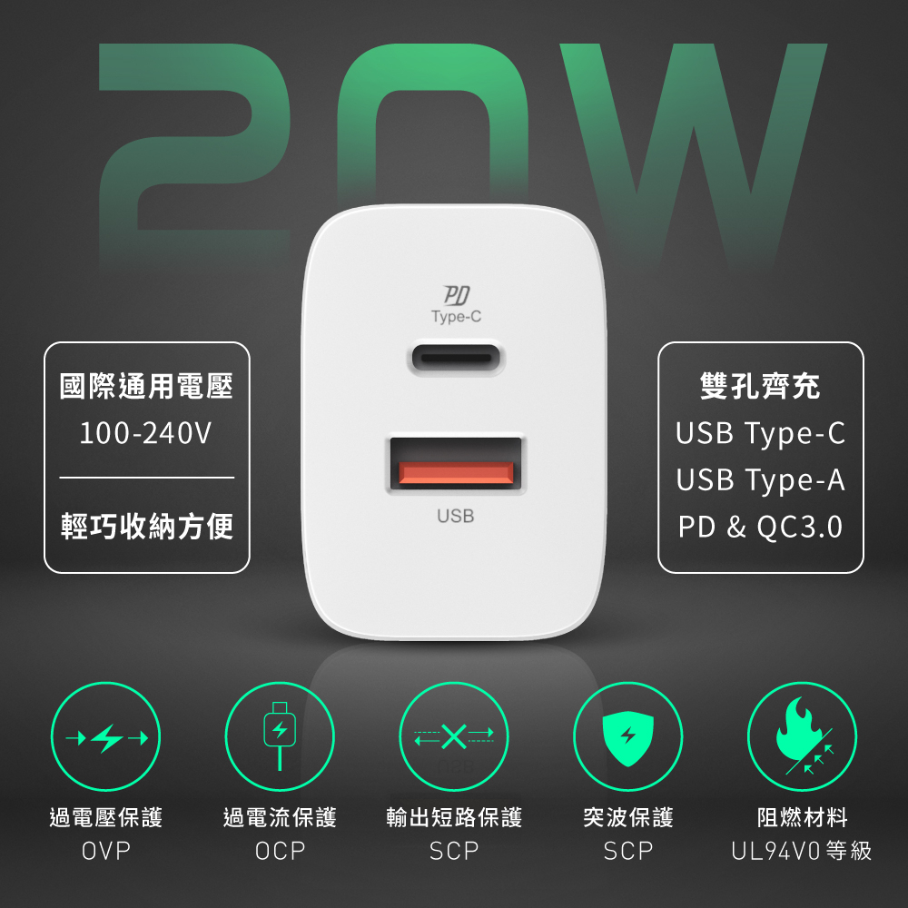 SP廣穎 QM16 20W PD雙孔快充頭 附贈多國轉接頭 充電器 豆腐頭 變壓器 適用iPhone、安卓手機 | 蝦皮購物