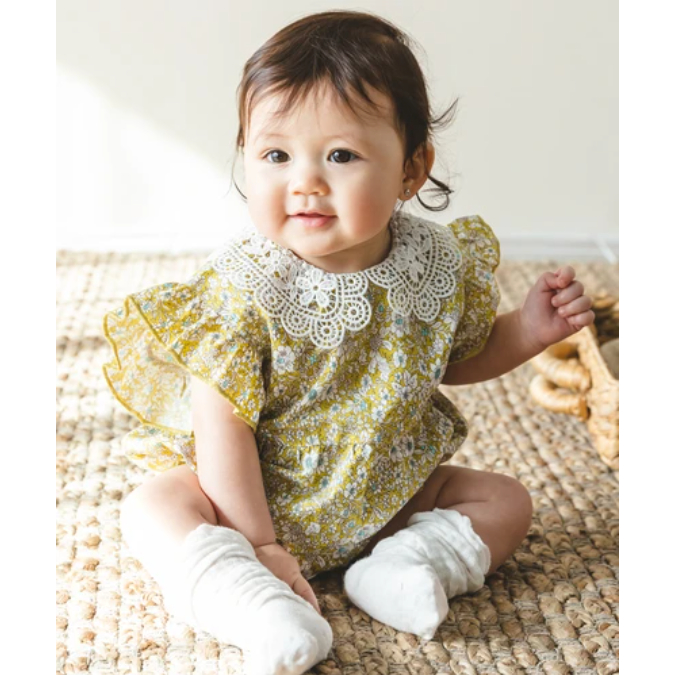 「現貨」日本 PAIR MANON 寶寶 蕾絲花領 碎花 包屁衣 | 蝦皮購物