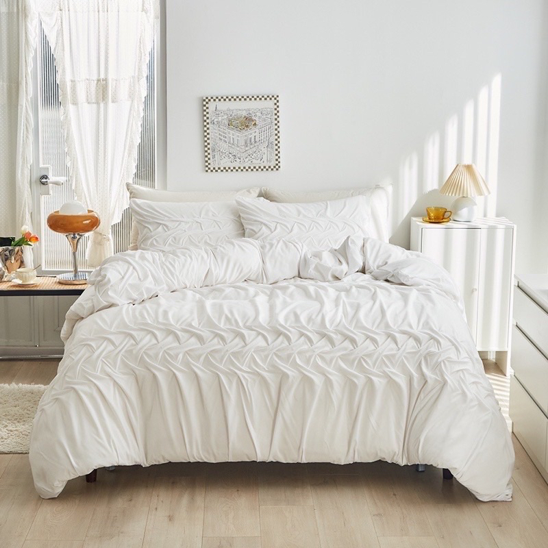 Arvo Home 波西米亞風被單 溫柔水洗棉 韓系被套組 舒眠 冷調素色被套 特大床組 流蘇剪花綁繩被套組 純白度假 | 蝦皮購物