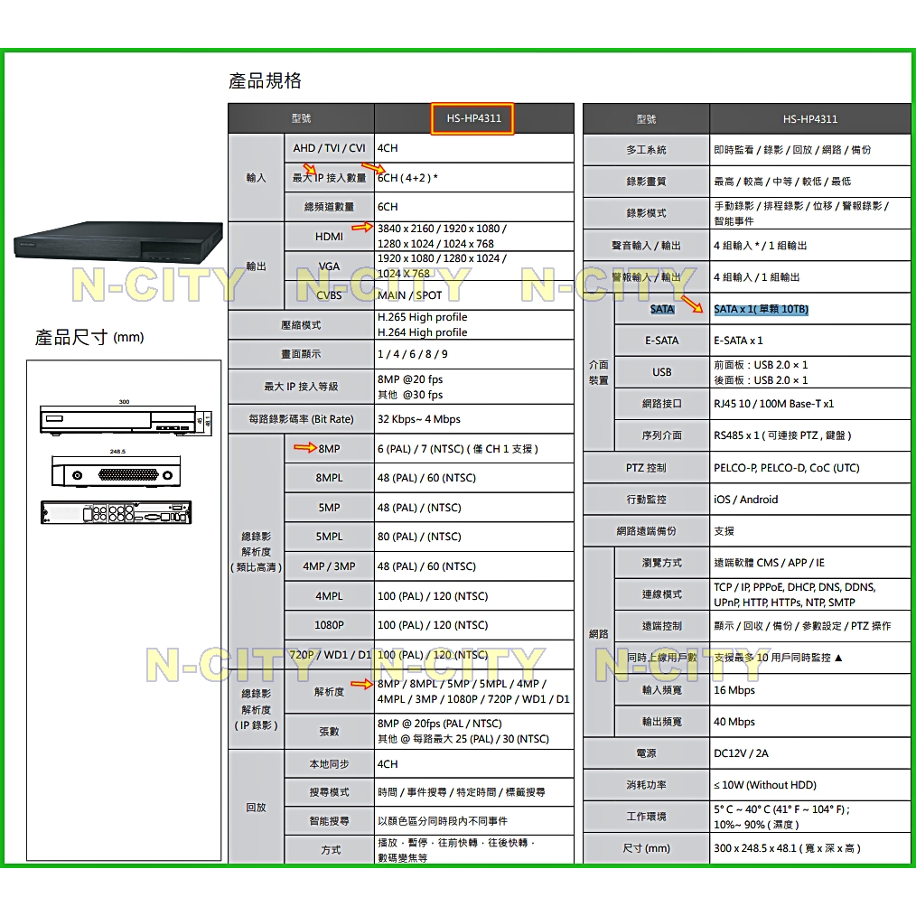 台灣晶片NDAA【昇銳公司貨】4路4聲800萬畫素4K/DVR錄放影機TVI/AHD同軸音頻HS-HP4311台灣製造 | 蝦皮購物