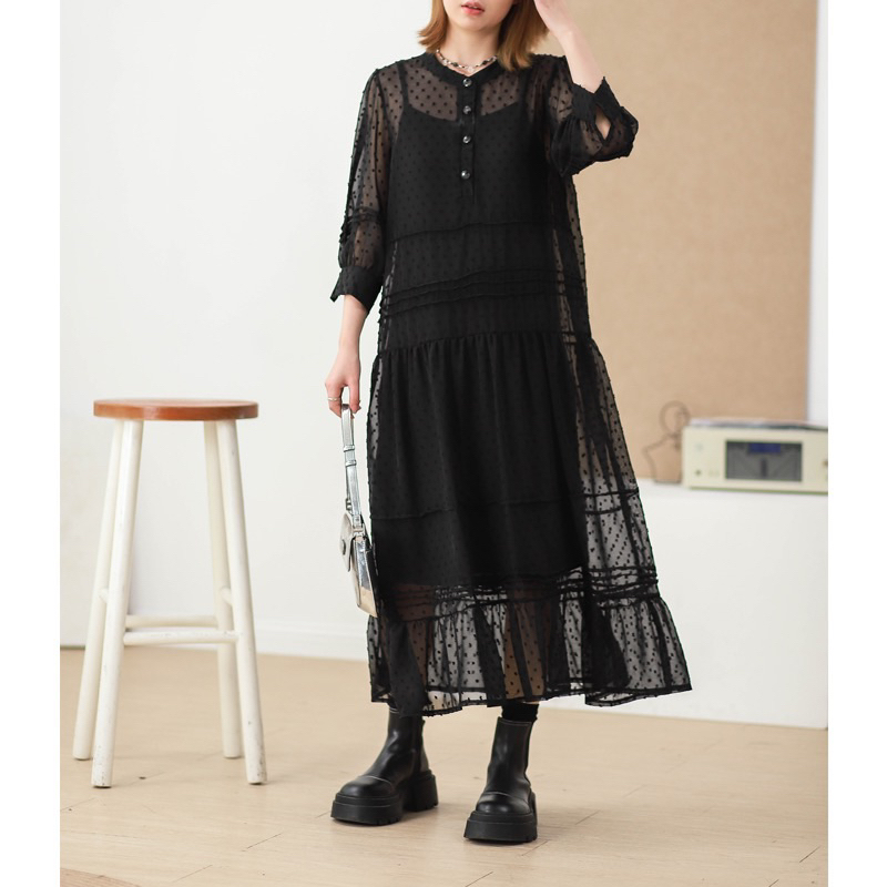 Y2 style ️蕾絲點透視性感洋裝兩件套U ️Y2style歐美設計款寬鬆韓版個性大尺碼 【F49053】 | 蝦皮購物