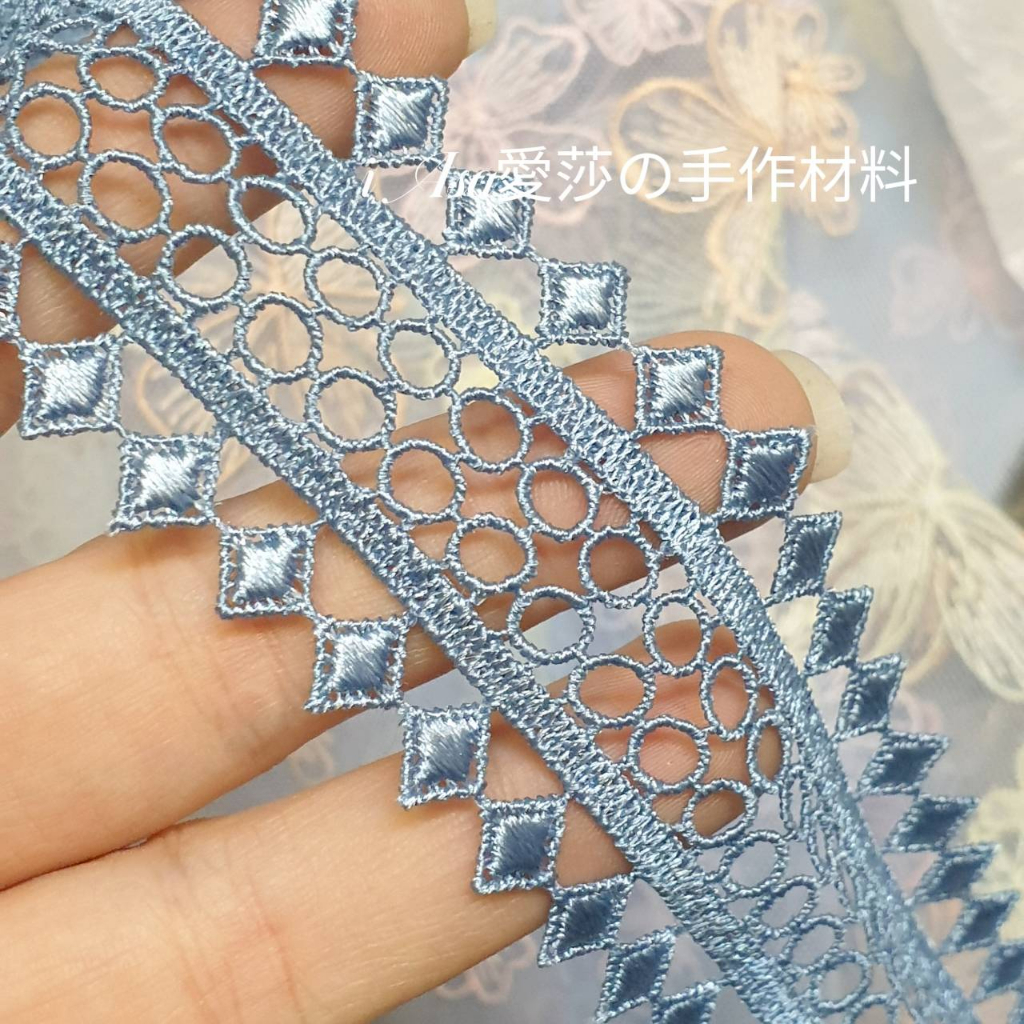 《iAsa愛莎の》手作材料 精緻雙邊鏤空芋香紫/灰藍色水溶花邊DIY服裝拼接輔料寬3.8cm | 蝦皮購物