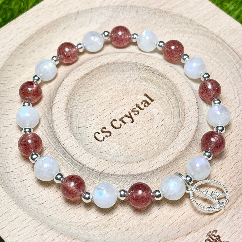 CS Crystal 編號314 - 奶油體月光石+草莓晶設計款 | 蝦皮購物