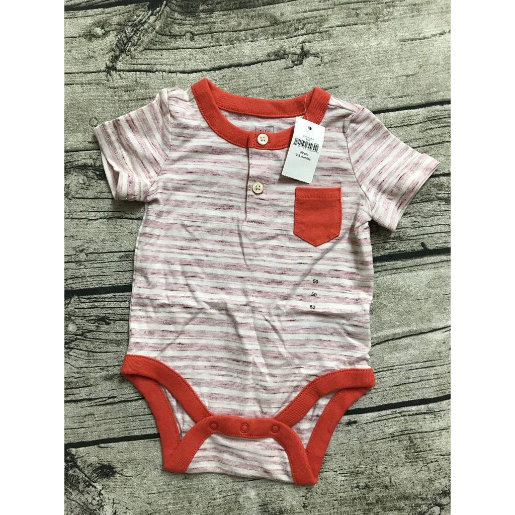 日本正品 baby gap 橘紅色 條紋 連身 包屁衣 短袖 男寶 女寶 中性 0-3m 50cm 童裝 新生兒 | 蝦皮購物