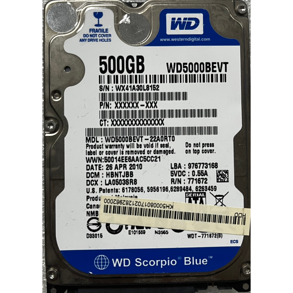 @淡水硬漢@ WD 2.5吋 機械硬碟 500GB 硬碟 壞軌 二手 WD5000BEVT F51 | 蝦皮購物