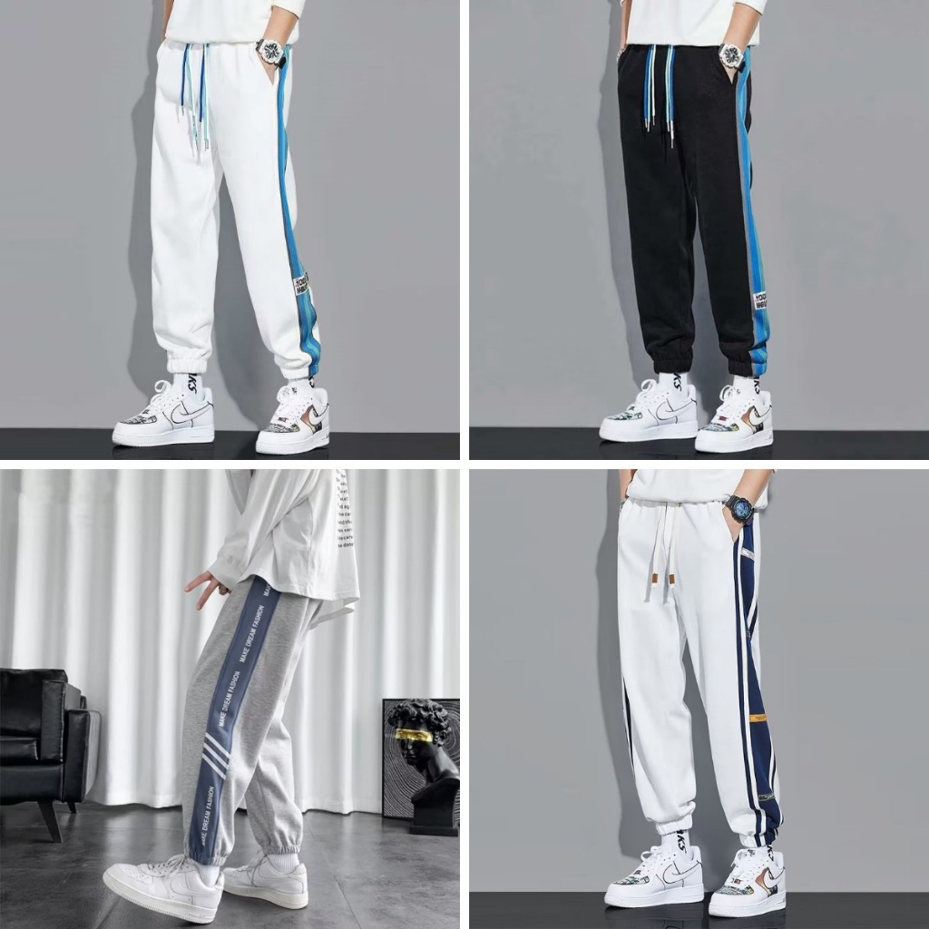 衛褲男士 縮口褲男生 運動褲男【M-5XL】ins潮春秋款百搭側條紋撞邊潮流褲子拼色寬松束腳高街休閑@名匯衣社男裝 | 蝦皮購物