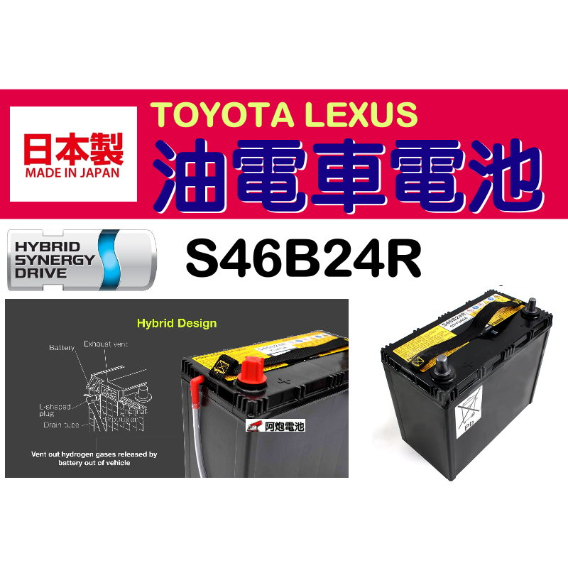 阿炮電池-日本製,原廠電池 YUASA 油電專用 S46B24R,Prius α Prius Rav4 CT200h | 蝦皮購物