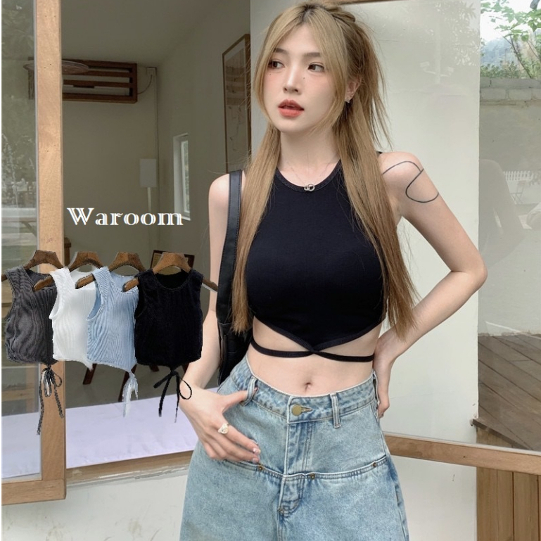 Waroom|現貨實拍 C48 爆款小心機綁帶工裝帶胸墊背心|女裝|小吊帶|無袖上衣|外穿|內搭|運動內衣|瑜珈|辣妹 | 蝦皮購物