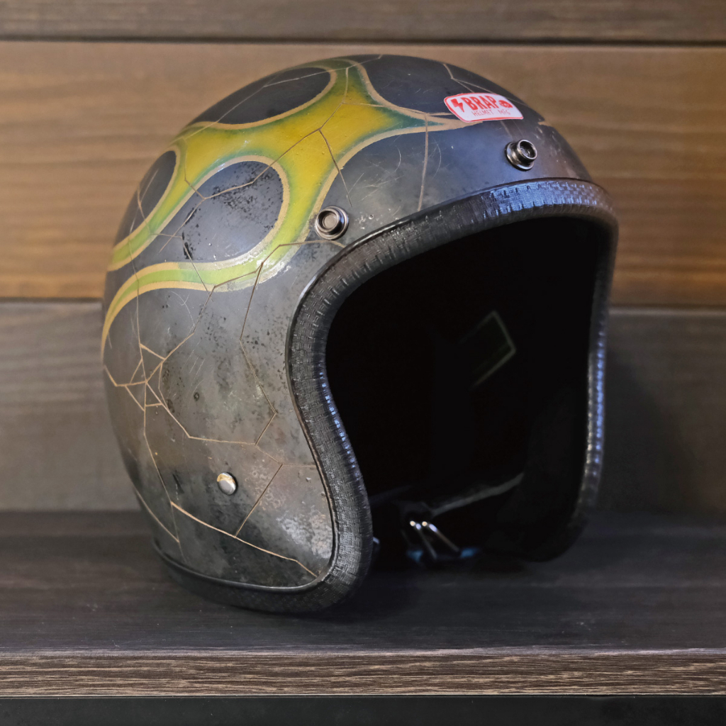 【Knockout】Brap Helmet 小帽體 復古 安全帽 玻璃纖維 黑 樂高帽 全罩 彩繪 裂紋火焰 | 蝦皮購物