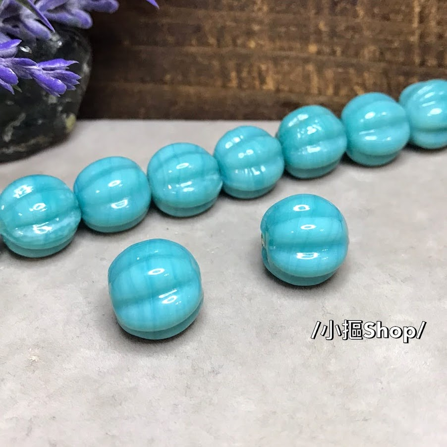 小摳飾品配件/琉璃印度琉璃 南瓜珠/12mm印度手工土耳其藍綠松石色南瓜琉璃珠G123 | 蝦皮購物