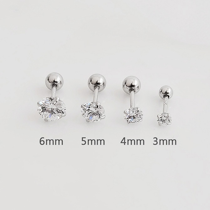 [全純銀.耳環] 一顆鑽 基本款轉珠耳環 多尺寸【UME】鎖珠耳環/螺絲鎖耳環/S925純銀耳環 | 蝦皮購物