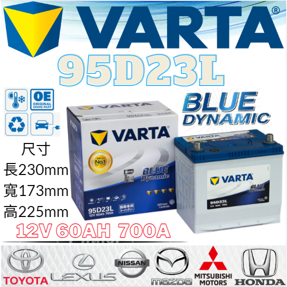 華達VARTA 95D23L 12V60AH 700A汽車 電瓶 免加水 銀合金 藍色動力 VARTA 85D23L | 蝦皮購物