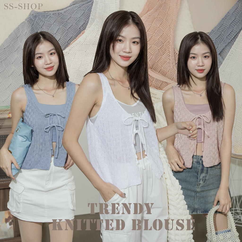 mymyt jenny eyelet 韓國空運 針織背心 綁帶 蝴蝶結無袖 背心 女生 女裝 SS-SHOP 7017 | 蝦皮購物