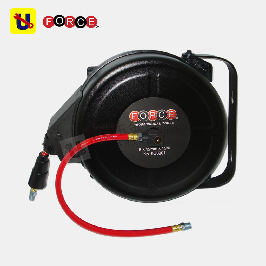 《侑昇五金》FORCE－自動收線空壓管 9U0201 風管捲揚器 夾紗管 15米 伸縮輪座 風管輪座 膠管輪座 -含稅 | 蝦皮購物