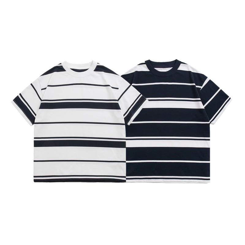 NOOB LAB 」日系 休閒 重磅 300G 定織 21支 雙紗棉 寬版 廓形 條紋 短袖 T恤[T03] | 蝦皮購物